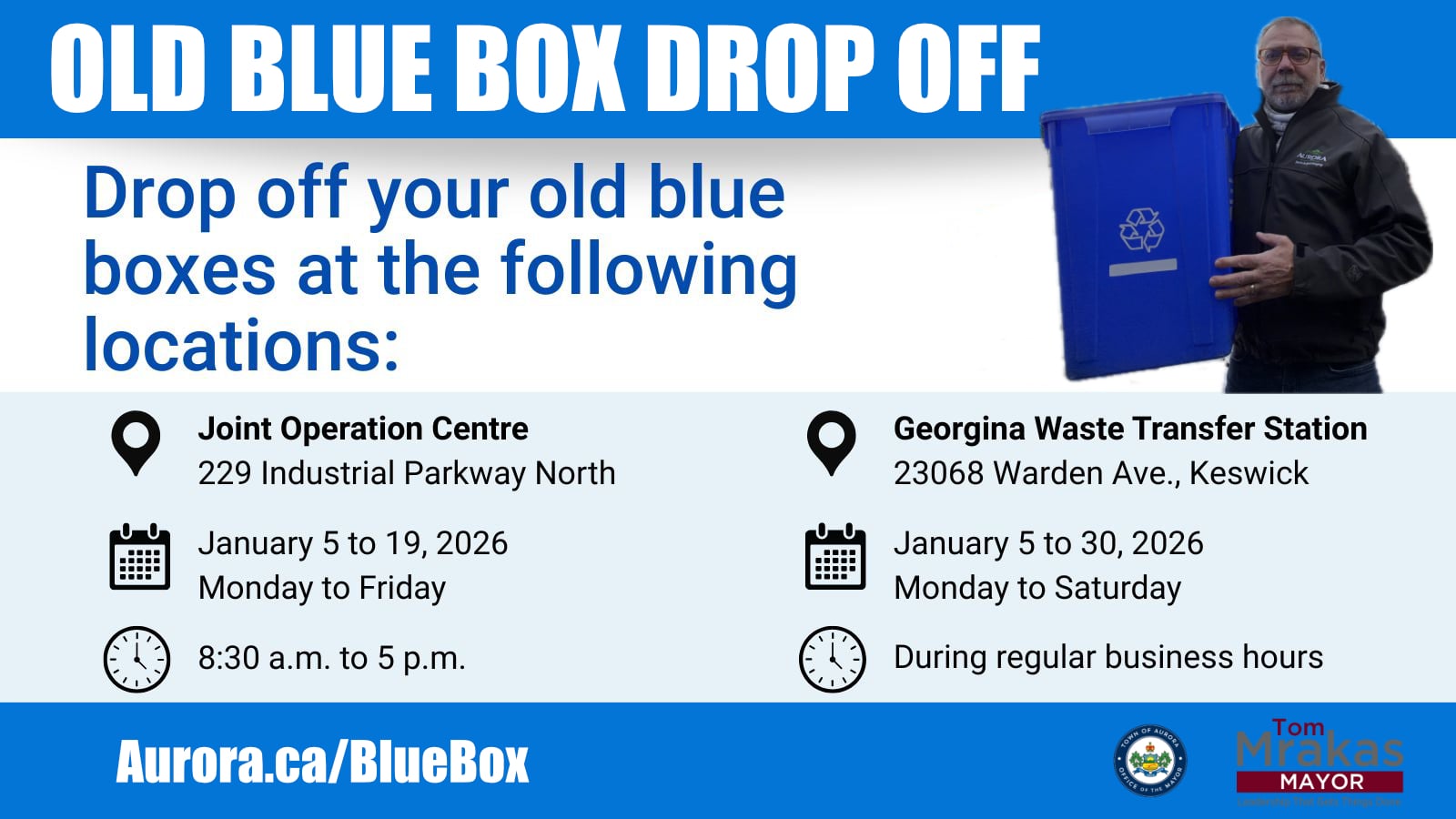 Old Blue Box Drop Off - Tom Mrakas | Mayor of Aurora